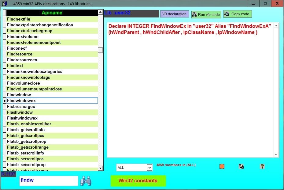 My win32 API Viewer - Visual Foxpro codes