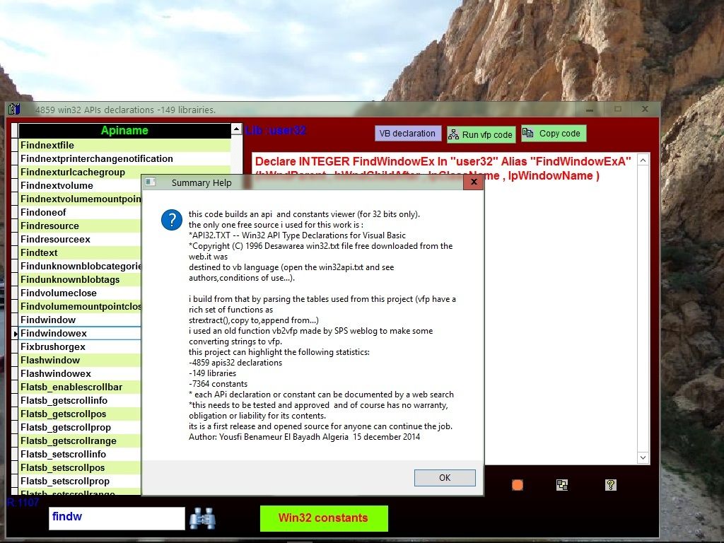 My win32 API Viewer - Visual Foxpro codes