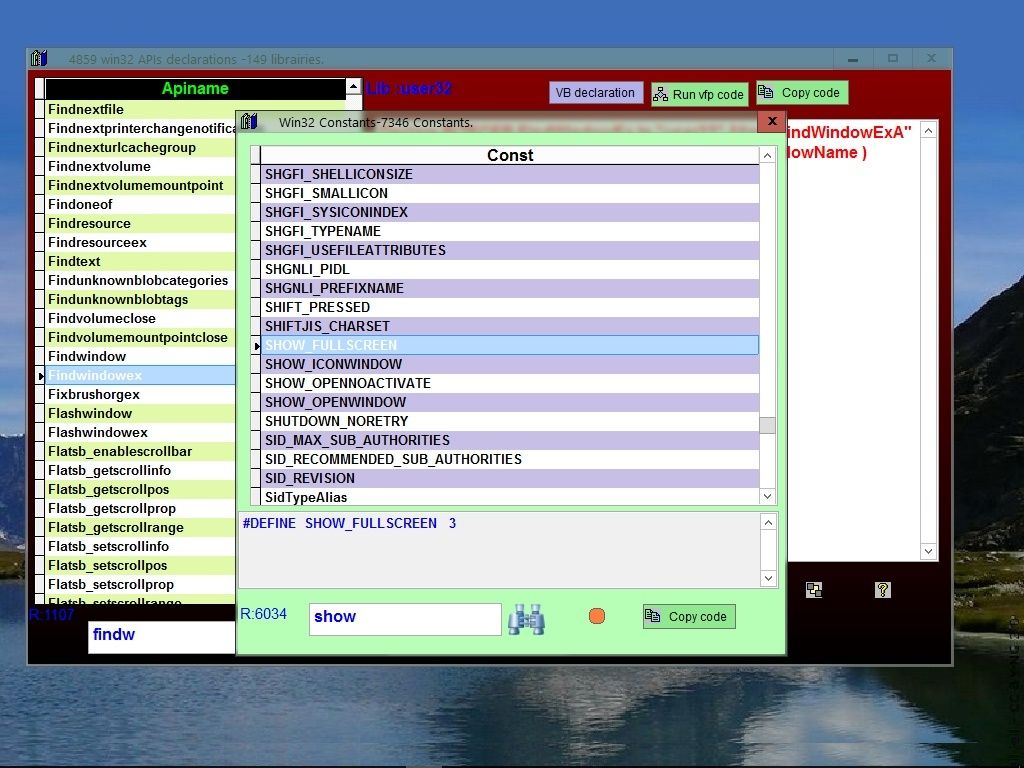 My win32 API Viewer - Visual Foxpro codes