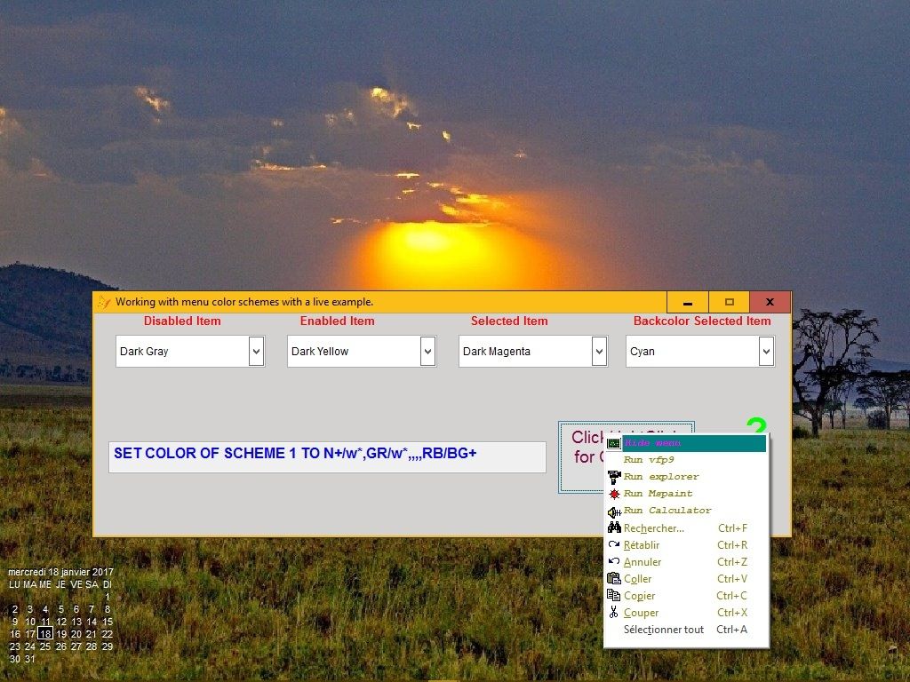 Working with color schemes in vfp menus - Visual Foxpro codes