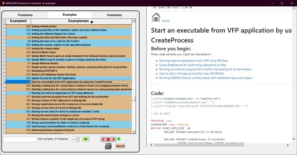 WIN32API and custom APIViewer. - Visual Foxpro codes