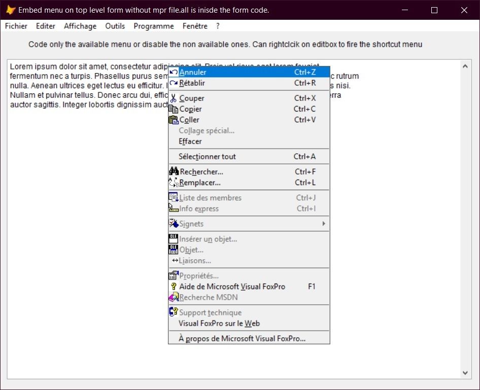 working with vfp native menus - Visual Foxpro codes