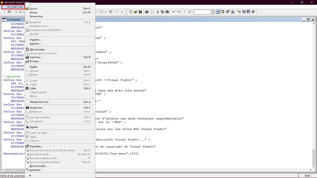 working with vfp native menus - Visual Foxpro codes