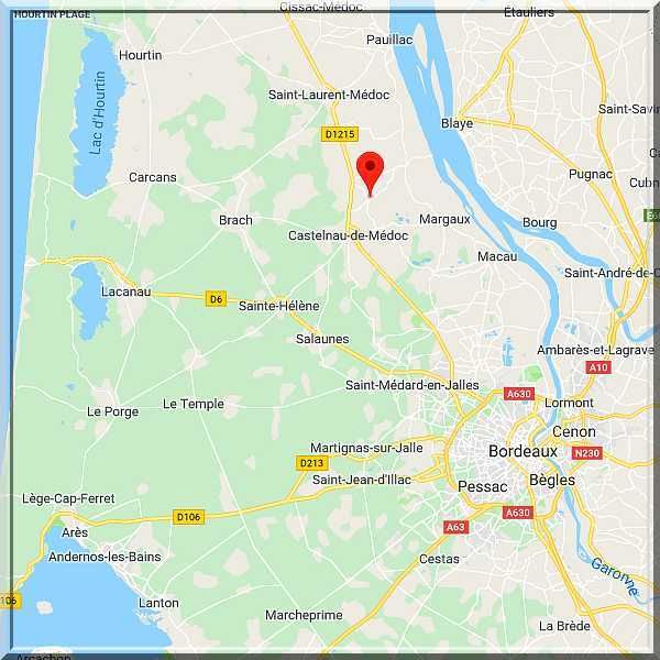 Gironde - Moulis-en-Médoc - Position église sur carte - Château féodal ...