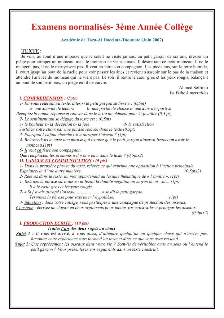 Un lien ; des exemples d’examens régionaux de la troisième année du ...