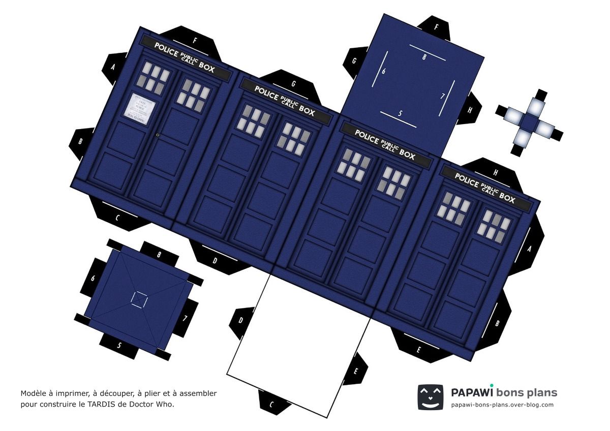 Fabriquer gratuitement le TARDIS de Doctor Who en papier - Papawi bons ...