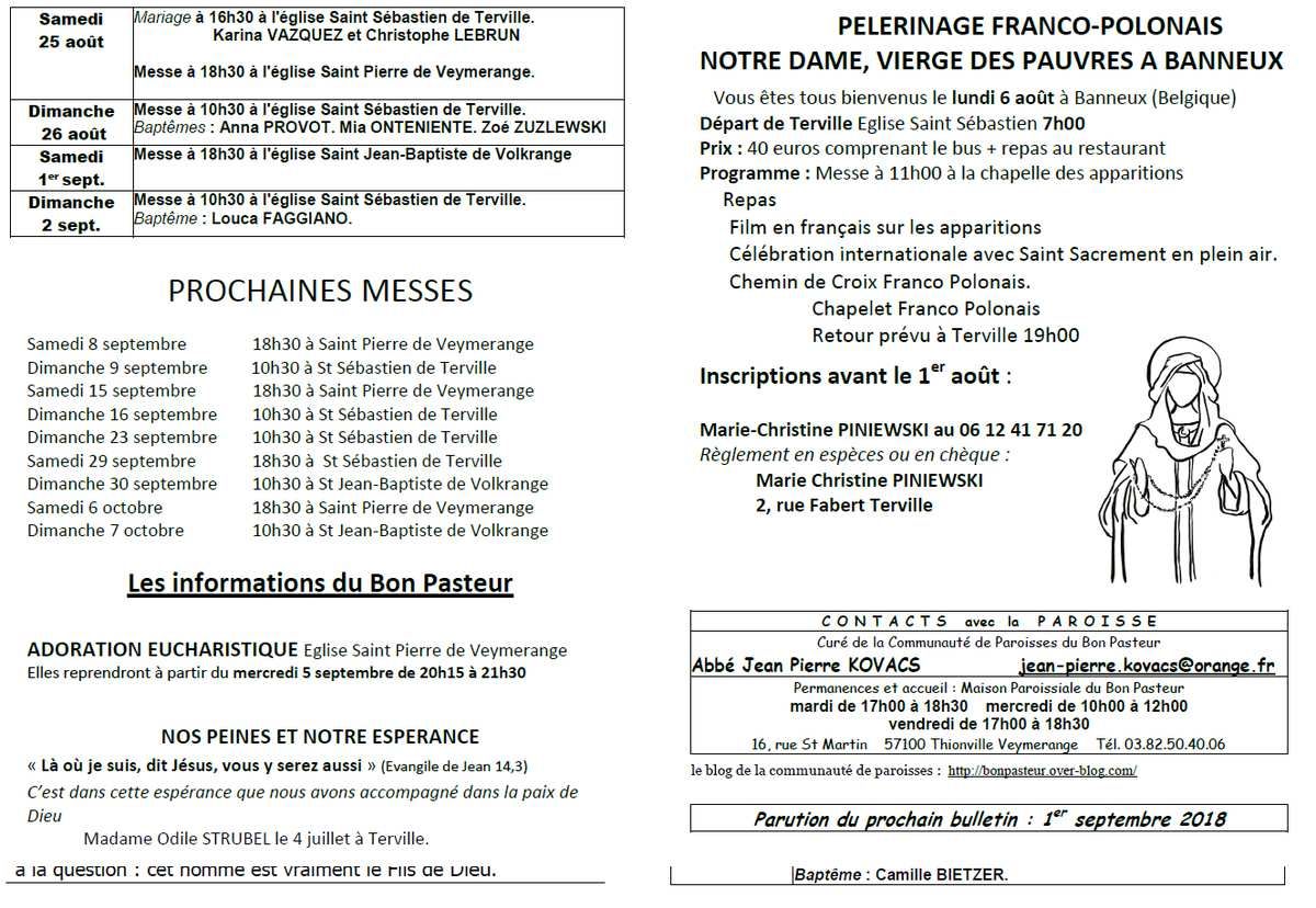 Bulletin Paroissial du 7 juillet au 2 septembre 2018 - Communauté; catholique du Bon Pasteur de ...