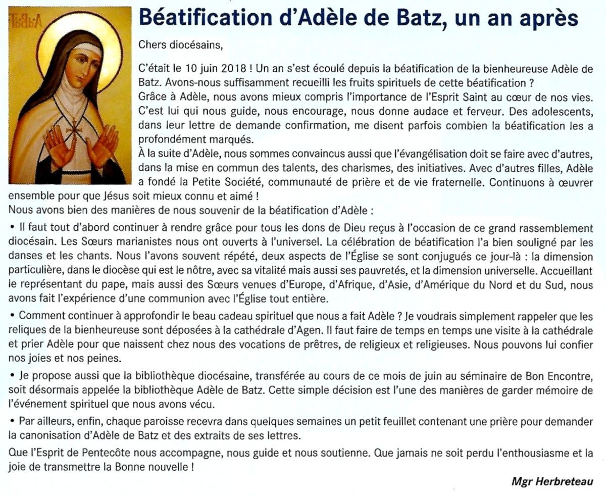 Béatification d'Adèle de Batz, un an après... - Le blog de la Paroisse Sainte Croix des ...