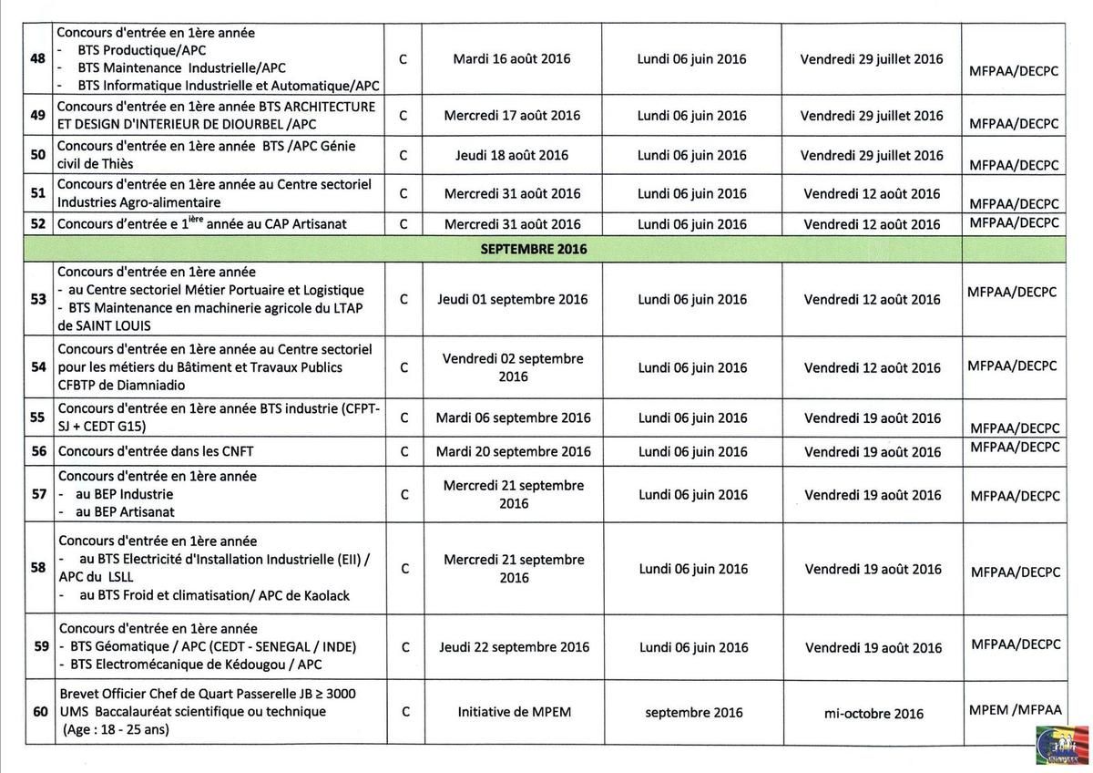 CALENDRIER GENERAL DES EXAMENS ET CONCOURS - SESSION 2016 - le blog de l'UNAPEES