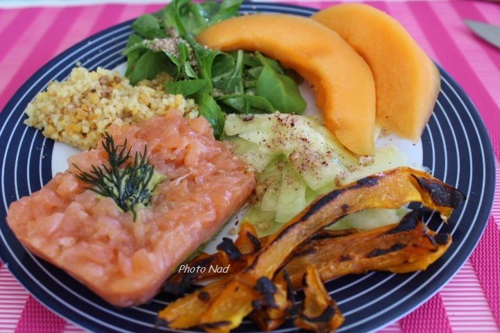Assiette-Repas : Saumon fumé-Poivrons grillés-Melon-Etc. - Mamy Nadine ...