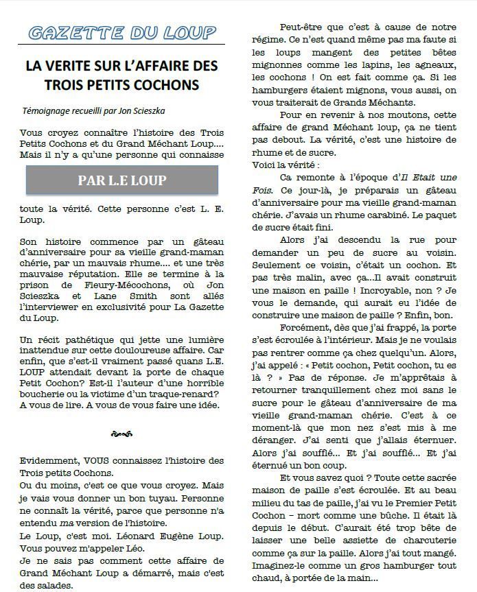 La vérité sur l'affaire des trois petits cochons... - Maîtresse tête en ...