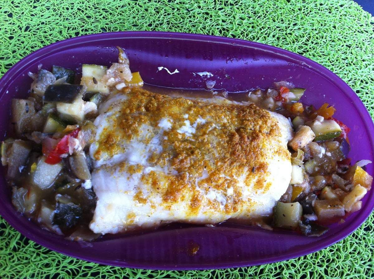 Filet de loup de mer et ratatouille au curry au micro-ondes Dukan - La ...