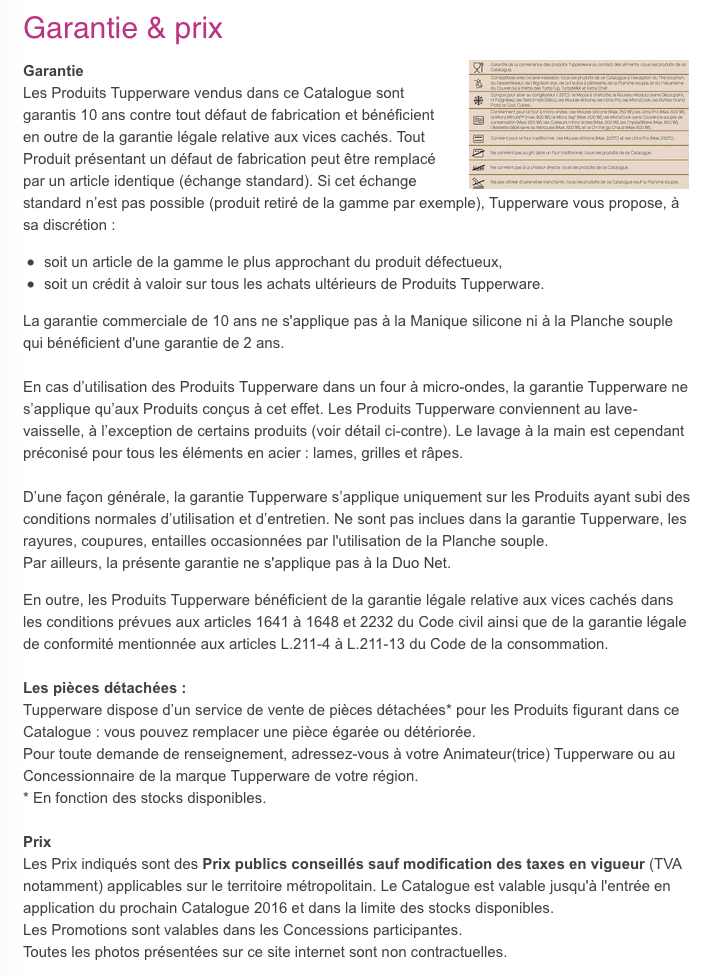 Garantie & Prix - Tupperware by Caro