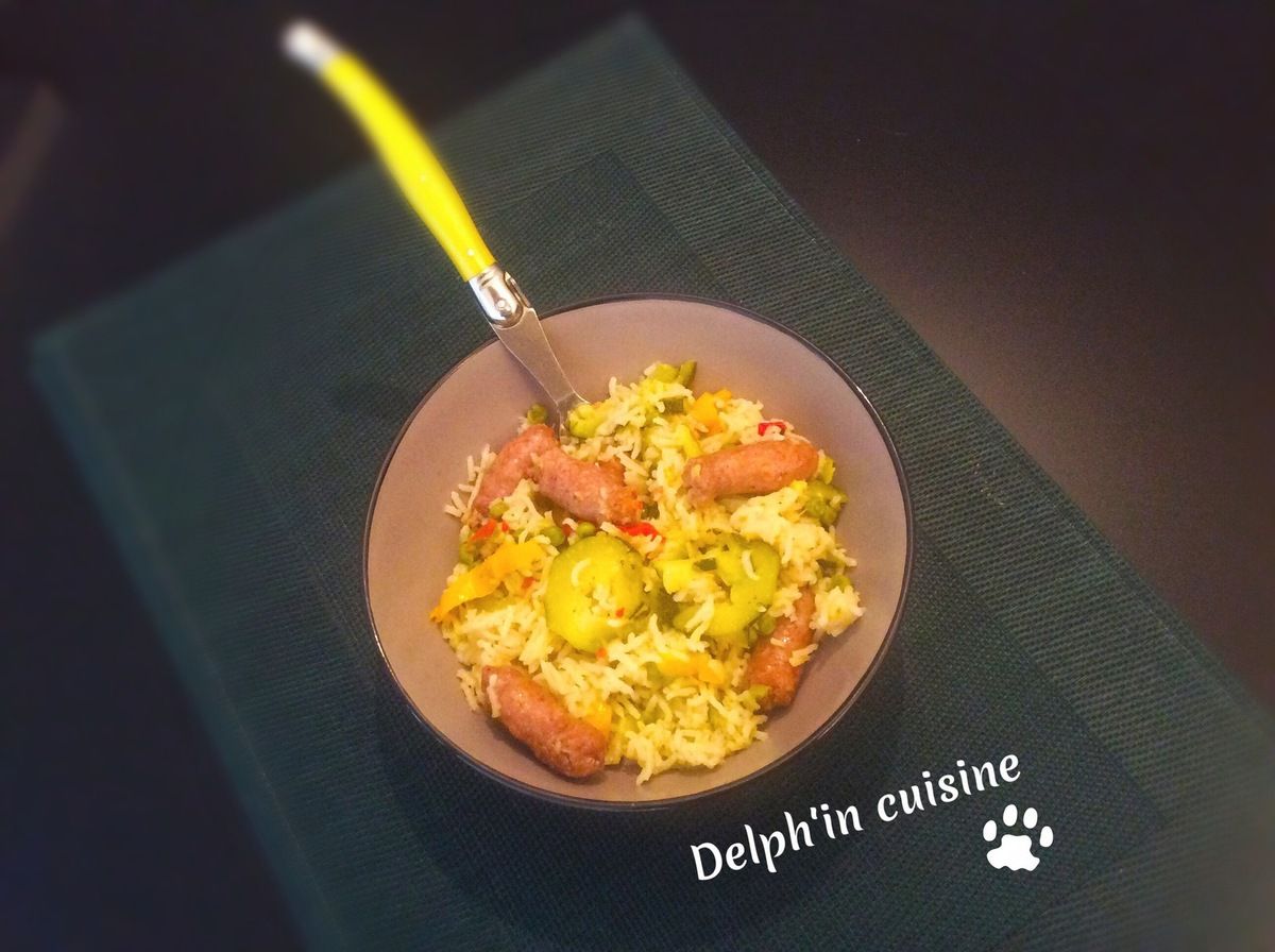 Chipolatas riz st ses petits légumes - Delph'in cuisine
