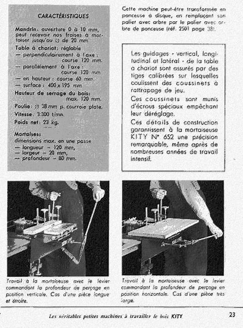 Manuel mortaiseuse Kity 652 (génération 60 à 70) - Les vieux outils de Jicé & Généalogie