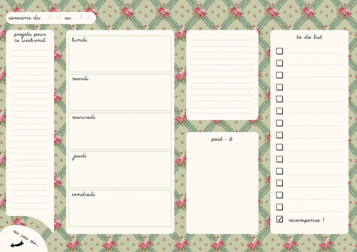 Semainiers à imprimer , très pratique pour organiser sa semaine ...