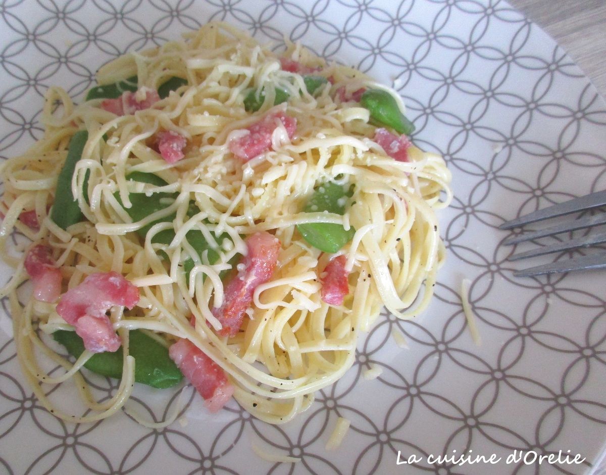 Pâtes aux lardons et haricots plats - La cuisine d'Orelie