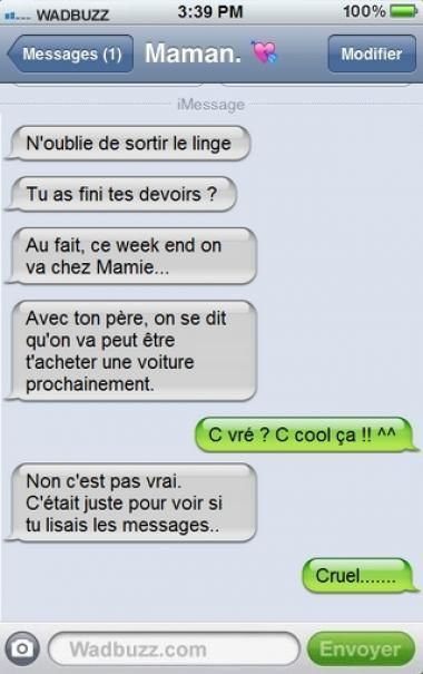 Messages entre maman et ados - Blog 100% Humour