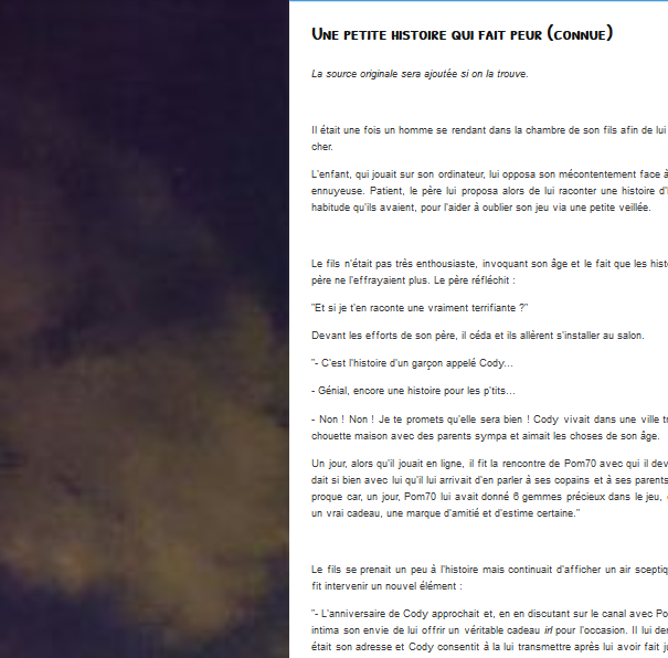 Une petite histoire qui fait peur (connue) - Éternelle transition