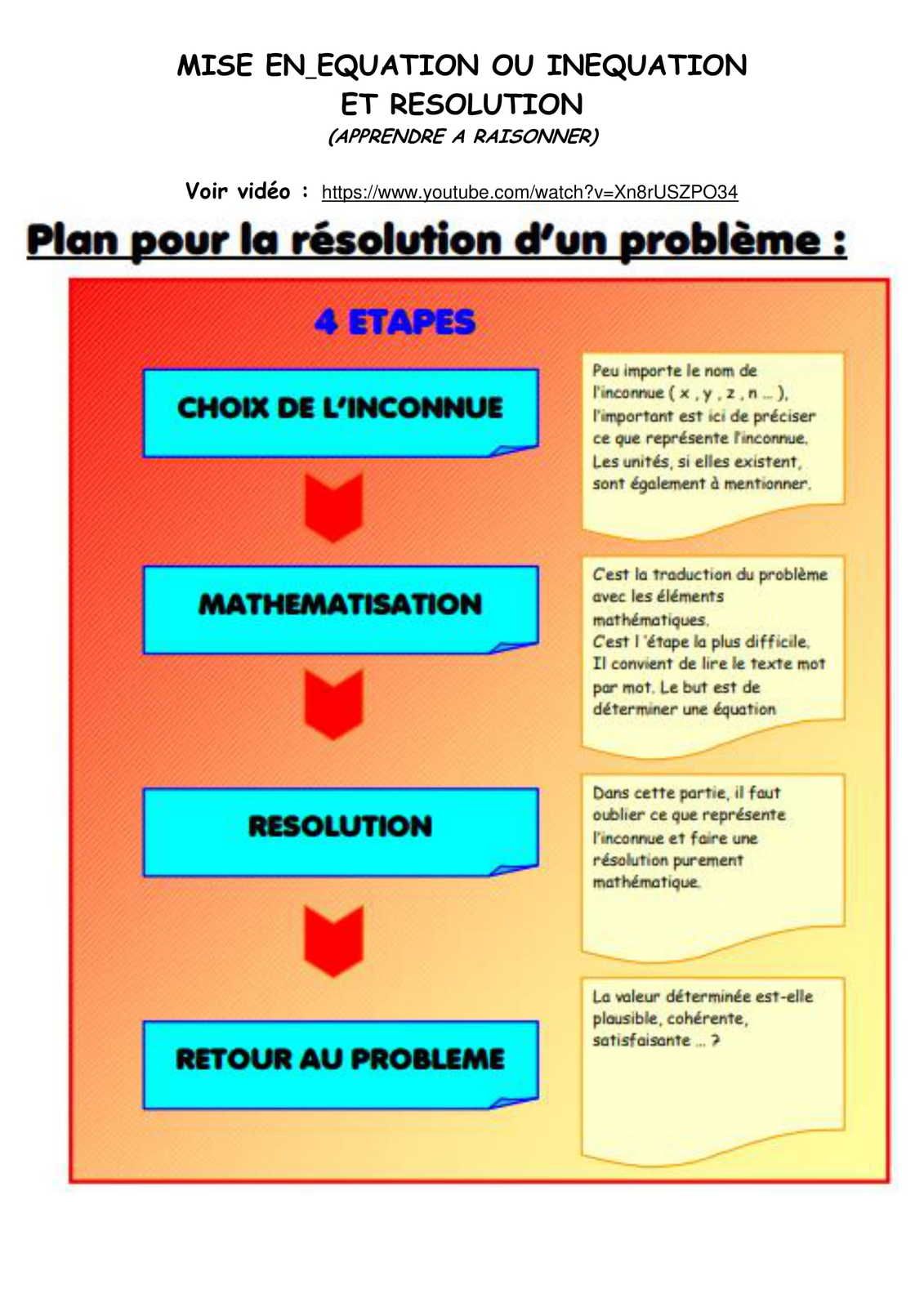 MISE EN EQUATION OU EN INEQUATION ET RESOLUTION (3A & 3C) - “Les hautes ...