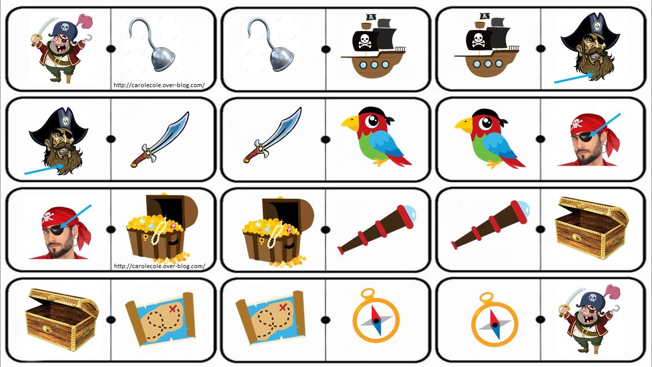 Différents jeux de dominos sur le thème des pirates - Carolecole.over ...