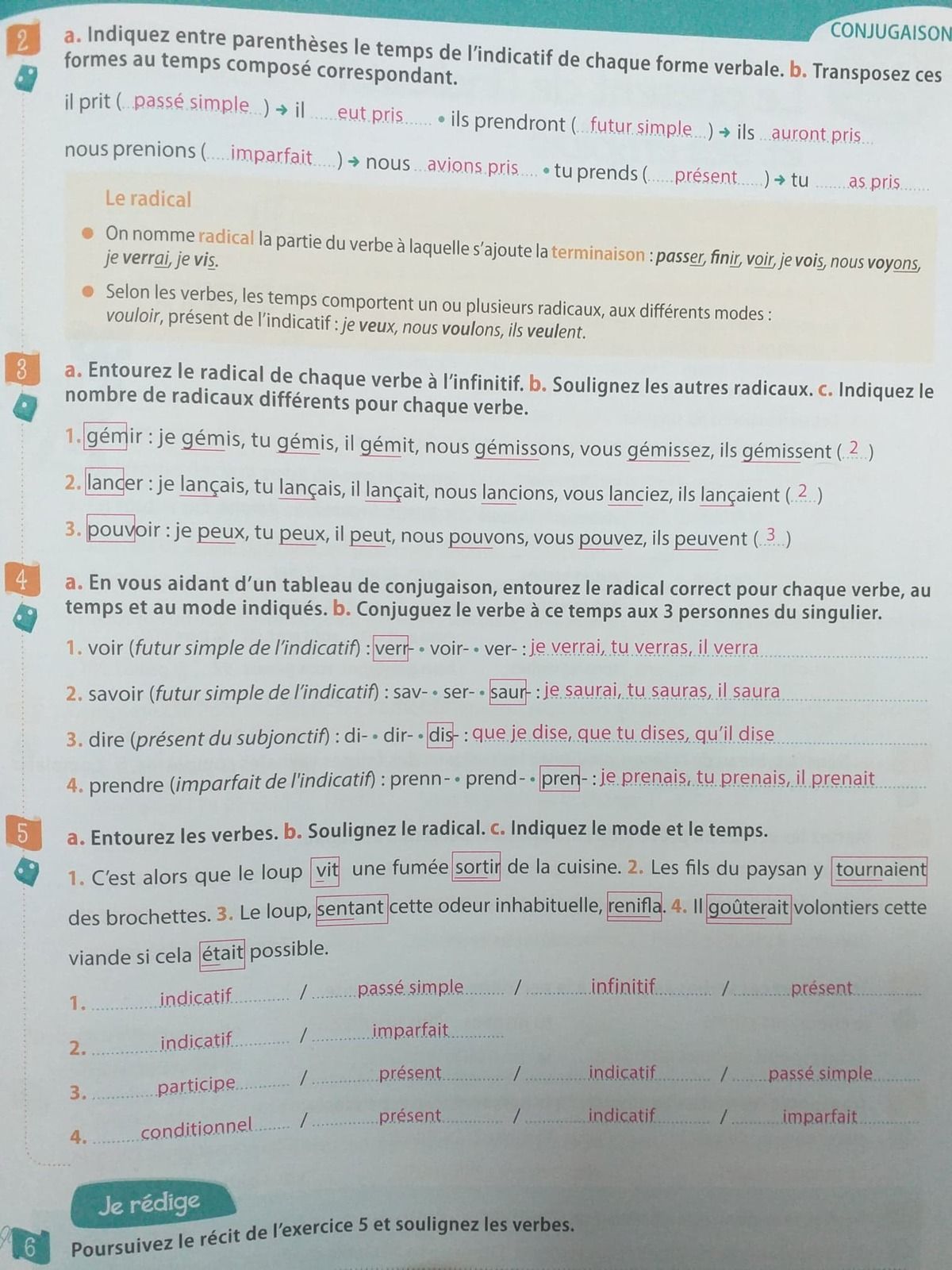 5*1, 5*2 : corrections du cahier de grammaire, chapitres 24, 25, 26 ...