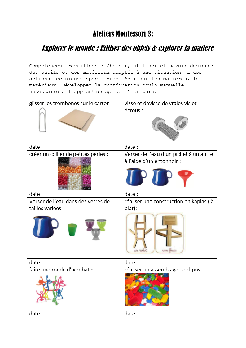 ateliers montessori explorer le monde ps - Materestelle