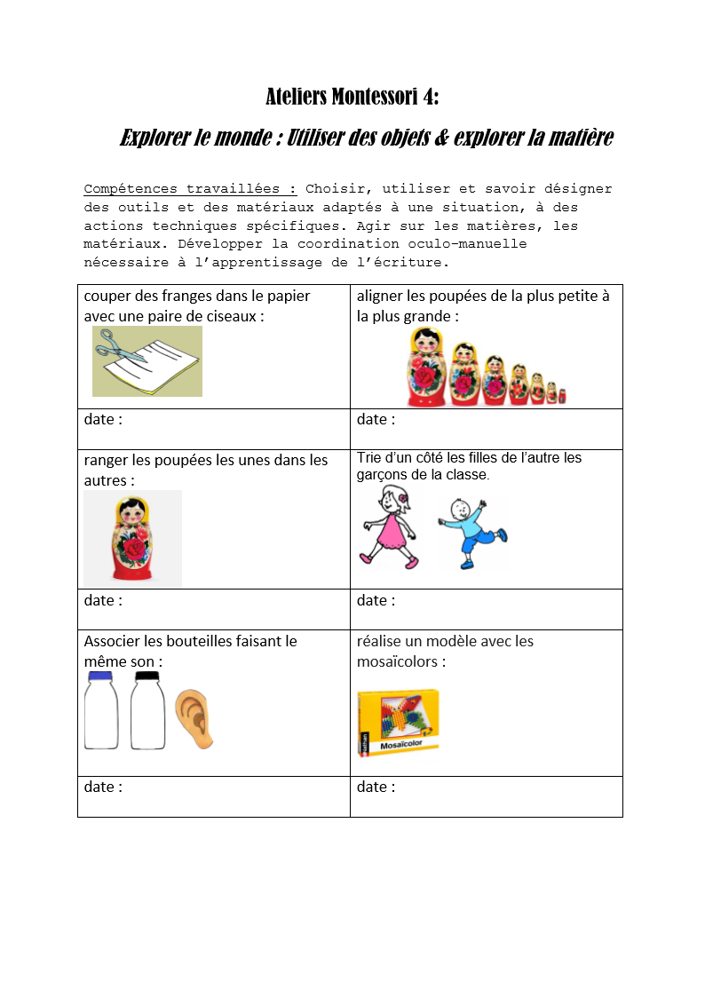 ateliers montessori explorer le monde ps - Materestelle