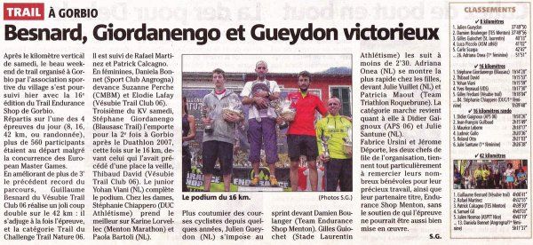 Gorbio et son habituelle fête du trail automnale - ASPTT Nice Côte d ...